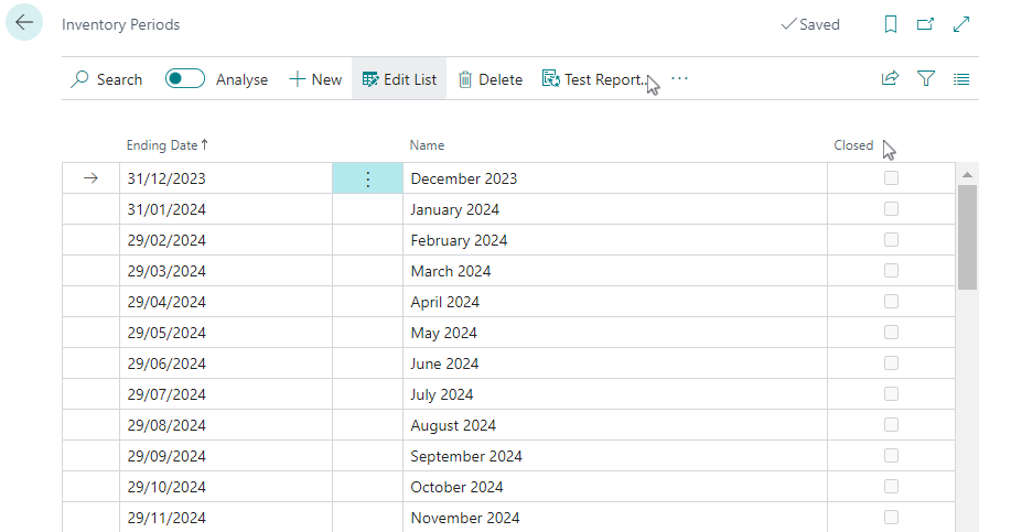 Close inventory period